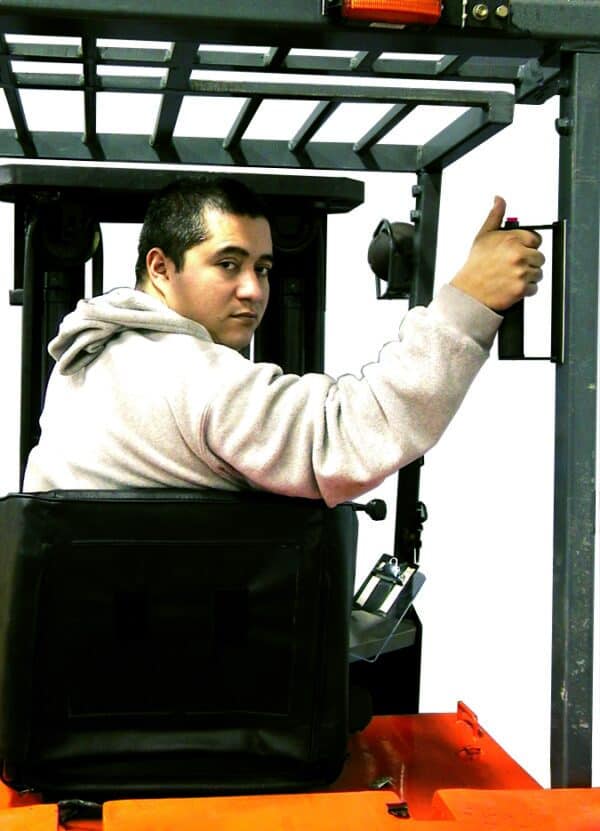 Forklift Back Up Handle keeps hands safe. Provides a comfortable position