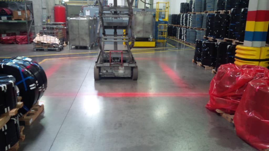 Buy Red Zone Danger Area warning light for forklifts, creates NO GO zone.